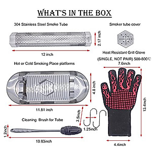 XOIEPZE Pellet Smoker Tube - Smoke Tube for Pellet Smoker With a Stainless Steel Tray - 5 Hours of Billowing Smoke - Smoker Tube Works with Any Grill or Smoker (12" smoker tube)