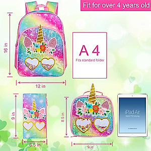 ZLYERT 3PCS Unicorn Backpack for Girls, Sequin Bookbag for Elementary Preschool Students, 16" Kids Backpacks with Lunch Box for Girl - Pink