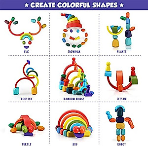 TOY Life 38 PCs Wooden Rainbow Stacking Toys, Montessori Toys for 3 4 Years Old, Stacking Toddler Blocks, Stacking Stones, Rainbow Stacker, Stacking Rocks, Wooden Blocks for Toddlers Kids, Peg Dolls