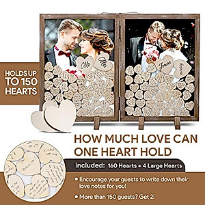 GLM Wedding Guest Book Alternative with Sign, 160 Hearts and 4 Large Hearts, Guest Book Wedding Reception, Rustic Wedding Decorations for Reception, Wedding Decor (Brown)