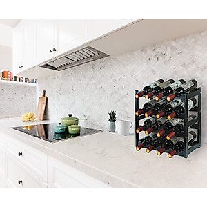Homevany Bamboo Wine Rack, Sturdy and Durable Wine Storage Cabinet Shelf, Wine Racks Countertop for Pantry - 4 Tiers 16 Bottle Wine Rack Black