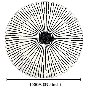 Round Rug 3.3ft, Large Non Slip Super Soft Plush Area Rug for Kids Room Playroom Living Room Bedroom, Modern Black and White Striped Floor Mat Carpet for Home Room Decorative (Light)
