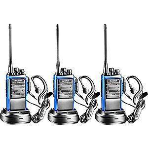 Arcshell Rechargeable Long Range Two-Way Radios with Earpiece Headsets 3 Pack Walkie Talkies Li-ion Battery and Charger Included