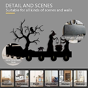 YSDESIGN Halloween Witch Wall Decor Hooks-Wooden Coats Bags Keys for Bedroom Kitchen Living Room-Unique Key Hooks Key Holder Gift for Friends