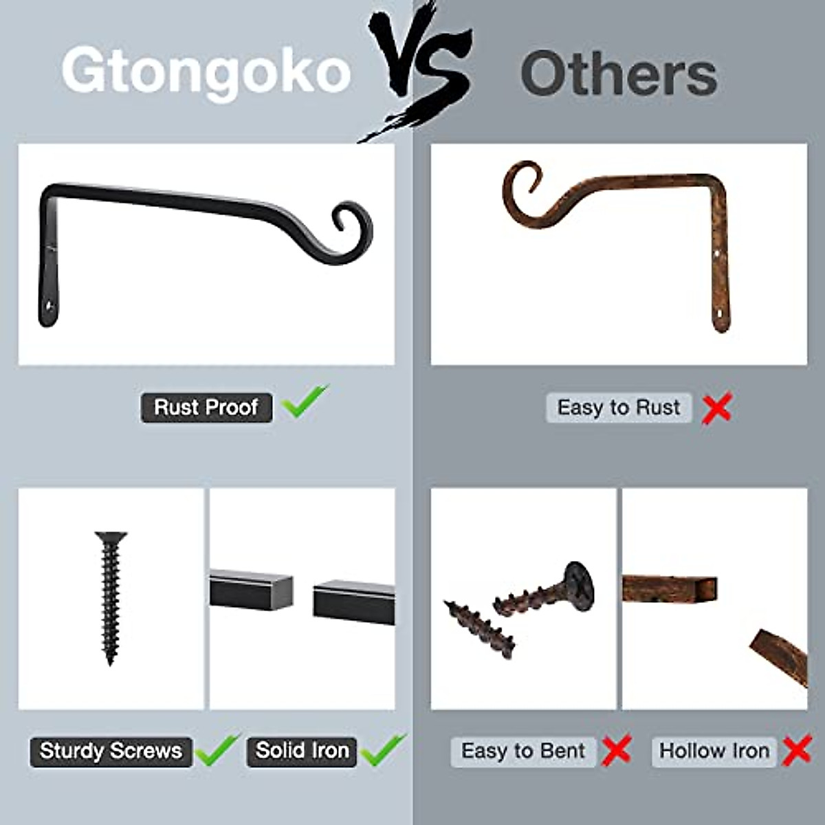 Gtongoko 6-10-15 Inch Sturdy Hanging Plant Bracket - Decorative Plant Hanger for Hanging - 2 Pack (10 Inch)