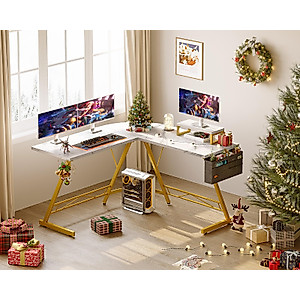 Casaottima L Shaped Gaming Desk, Home Office Desk with Round Corner, Computer Desk with Large Monitor Stand Desk Workstation