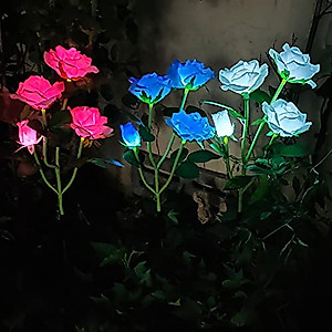 Thafikzi Solar Garden Stake Lights, 2 Pack Outdoor Solar Powered Rose LED Lights with 4 Rose Flowers, White Light Waterproof Solar Decorative LED Lights for Garden, Patio, Backyard (Yellow)