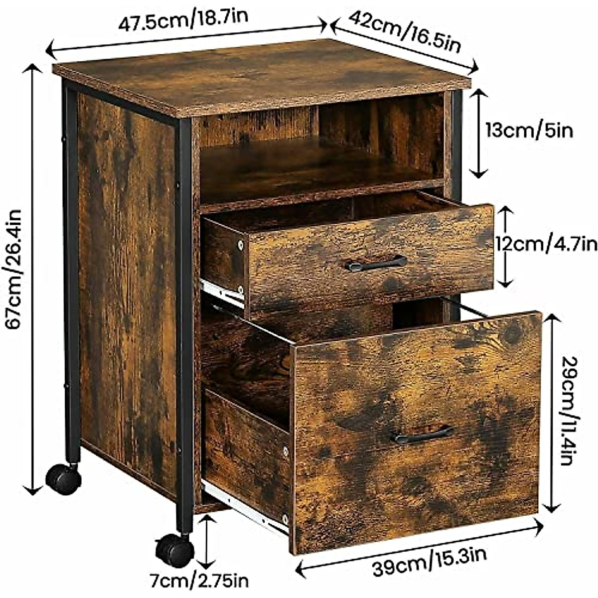 MAXCBD Nightstand Bedside Table Drawer Cabinet Rolling File Cabinet with 2 Drawers Under Desk Office Filing Cabinet On Wheels Top Drawer Can Hold Items Up to 33 Lbs Storage Tower Dresser