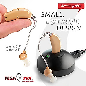 MSA 30X Twin Pack Sound Amplifier BTE PSAD | 30X Amplification | Rechargeable Sound Amplifier with Tips and Cleaning Brush