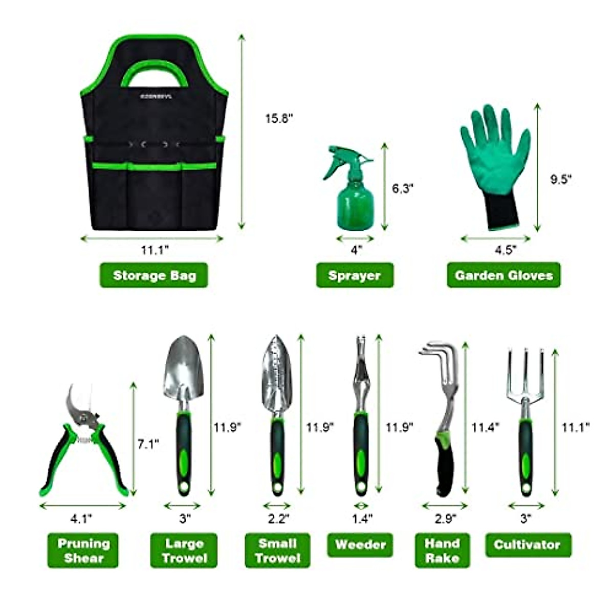 Garden Tool Set Gardening Hand Tools Outdoor Tools Kit Heavy Duty with Storage Bag Trowel Shovel Rake Weeder Pruner Shears Plant Gardening Gift for Women Men Gardener of GZGNEEVL