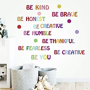 PAGOW 3 Sheets Inspirational Wall Decal Motivational Sticker, Colorful Word Wall Phrases Sticker Quotes, Be Thankful, Be Creative Decals for Window Cling Classroom Nursery Kids Bedroom Decoration