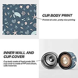 CaTaKu Cartoon Sea Fish Turtle Water Bottle Insulated 16 oz Stainless Steel Flask Thermos Bottle for Coffee Water Drink Reusable Wide Mouth Vacuum Travel Mug Cup
