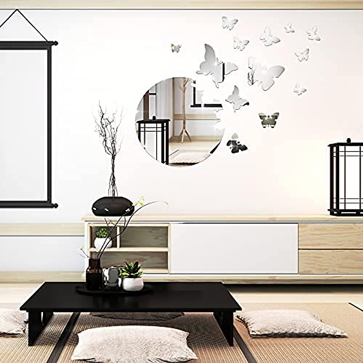 17 Pieces 3D Acrylic Mirror Wall Decor Stickers Removable Butterfly Mirror Wall Stickers DIY Mirror Butterfly Mural Stickers Butterfly Wall Stickers Decals for Home Living Room Bedroom (Silver)