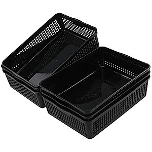 Hespama 6 Packs Plastic File Storage Baskets, Black A4 Paper Basket Trays