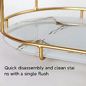 SUJIOWJNP 3-Layer Shelf Organizer, Bathroom Countertop Shelf, Large Capacity Heightened Design, Metal Frame, Removable Marble Glass Tray, Vanity Cosmetic Organizer