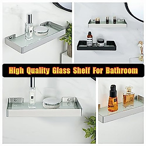 Alise Glass Shelf Bathroom Shelves Wall Mount,Floating Shelves for Bathroom,12 Inch Rectangular Tempered 1 Tier Glass Holder Rack Storage Organizer,Brushed Nickel GDL3300-LS