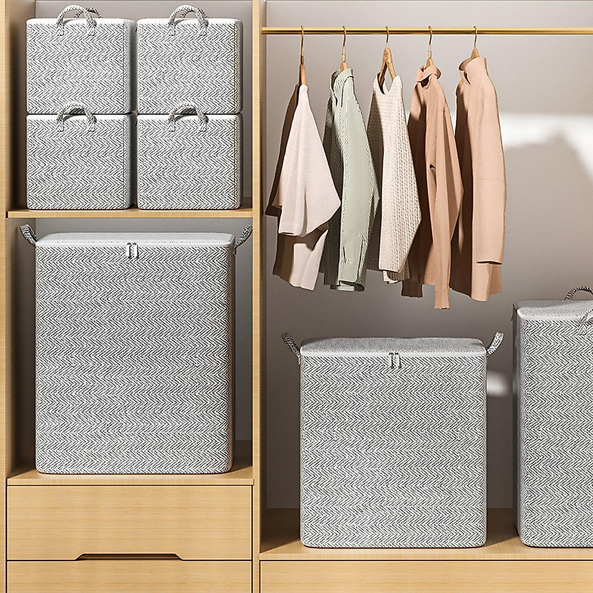 Tiljvks Large Blanket Storage Containers,Stackable Storage Bins Non-woven Zipper,Breathable Clothes Bedding Pillow Sheet Storage Bags with Zipper,Non-woven Moving Quilt Large Capacity Storage Bins