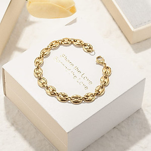 WISTIC Coffee Bean Bracelets Stacked Link for Women Adjustable Gold Plated Stainless Steel Link Charm Chain for Men and Adults Fashion Gift