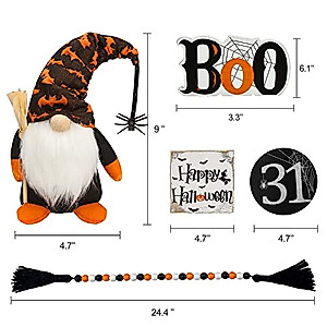 Halloween Decor - Halloween Decorations - BOO Happy Halloween Wooden Signs - Cute Gnomes Plush and Bead Garland - Farmhouse Rustic Tiered Tray Decor Items for Home Table House Room