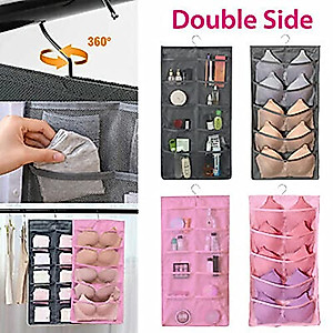 YUNZSXJY Bra organizers hanging bra storage bra hanger Double Sided with Pockets,Space Saving closet organzier for Bra underwear Clothes Socks wardrobe (Gray, 3PCS 6+6 Pockets)