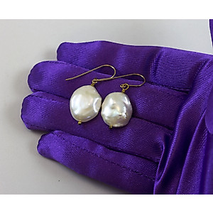 Spyglass Designs 14k Gold Filled Freshwater Cultured Pearl Earrings Baroque Button White Large Luster Drops