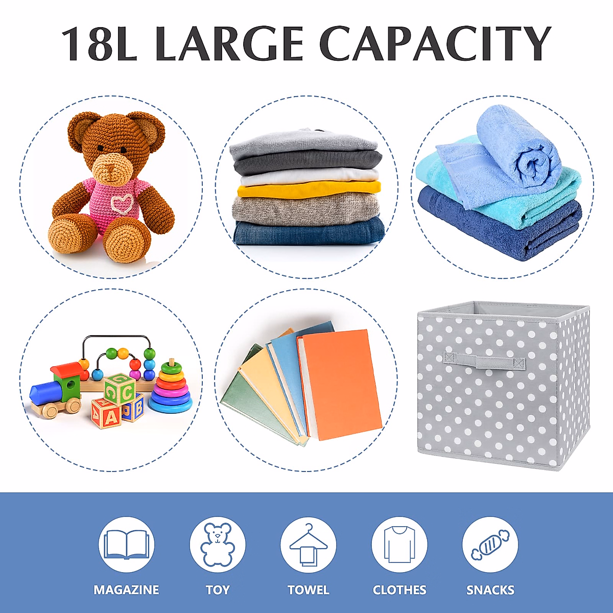 WWW 11 Inch Fabric Cube Organizer, 2 Packs Foldable Cube Storage Bins Basket, Closet Organizers Box, Home Organizers with Handle for Shelves, Closet, Kallax, Office(Polka Dot Grey)