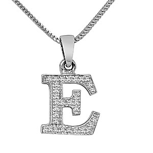 USDIAMONDKING 100% 10k Real White Gold Genuine Diamond Alphabet A-Z Initial Mini Charm Pendant (E)