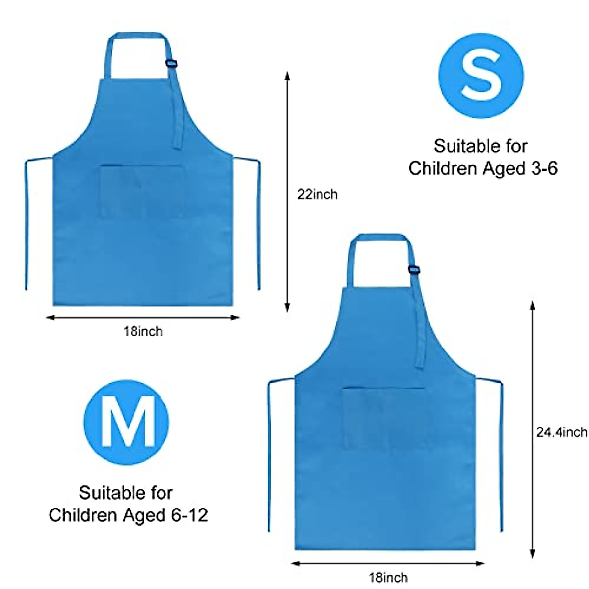 SINLAND Kids Apron with Pocket 2 Pack Children Chef Apron for Cooking Baking Painting (M:6-12 Years)