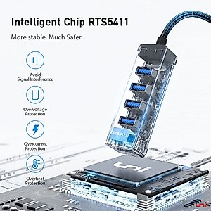 uni USB Hub 4-Port USB Splitter 4FT, High-Speed Portable Aluminum USB 3.0 Hub Compatible with PC, Laptops, Mouse, Keyboard, Flash Drive, Mobile HDD, Car, and More.