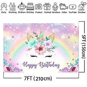 Avezano Unicorn Birthday Backdrop Gold Glitter Rainbow Unicorn Birthday Photo Background Girls Birthday Bokeh Floral Party Decorations Kids Photo Booth Gifts (7x5ft)