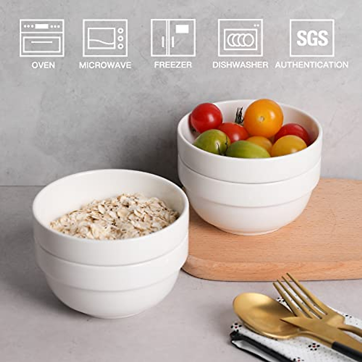 Sweejar Porcelain Desssert Bowls, 12 Ounce Rice Bowls, Portion Control Ceral Bowls, Small Bowls for Ice Cream, Fruits, Salad, Side Dish, Set of 4 (Off-White)