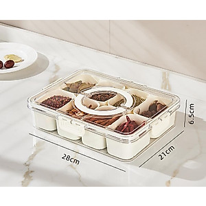 Travel Snack Box, Divided Serving Tray with Lid and Handle, Snackle Box Container, Multi-purpose Food Organizer and Storage Container for Charcuterie Veggie Fruit