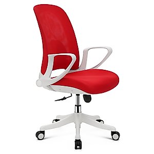 MoNiBloom Ergonomic Mesh Office Chair with Lumbar Support and Flip-up Arms, Home Office Height Adjustable Swivel Task Chair with Soft Seat and Ergonomic Backrest for Pain Back, 250 BLS, Red