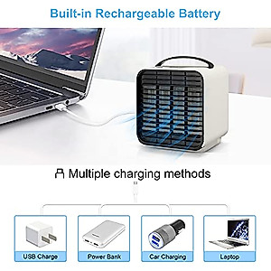 Portable Air Conditioner Fan, Mini Fan Air Cooler with 3 Wind Speeds, Desktop Evaporative Air Humidifier, Cooling Fan with Anion for Bedroom, Office, Dorm, Car, Camping Tent