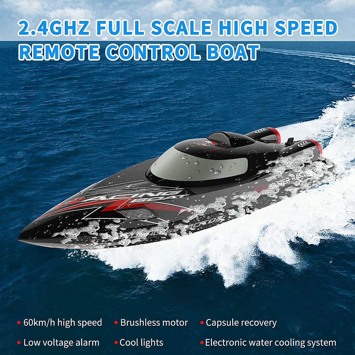 GoolRC RC Boat, WLtoys WL916 Remote Control Boat, 60KM/H High Speed RC Racing Boat for Pools or Lakes, 2.4GHz RC Boats with Low Battery Alarm for Kids and Adults,