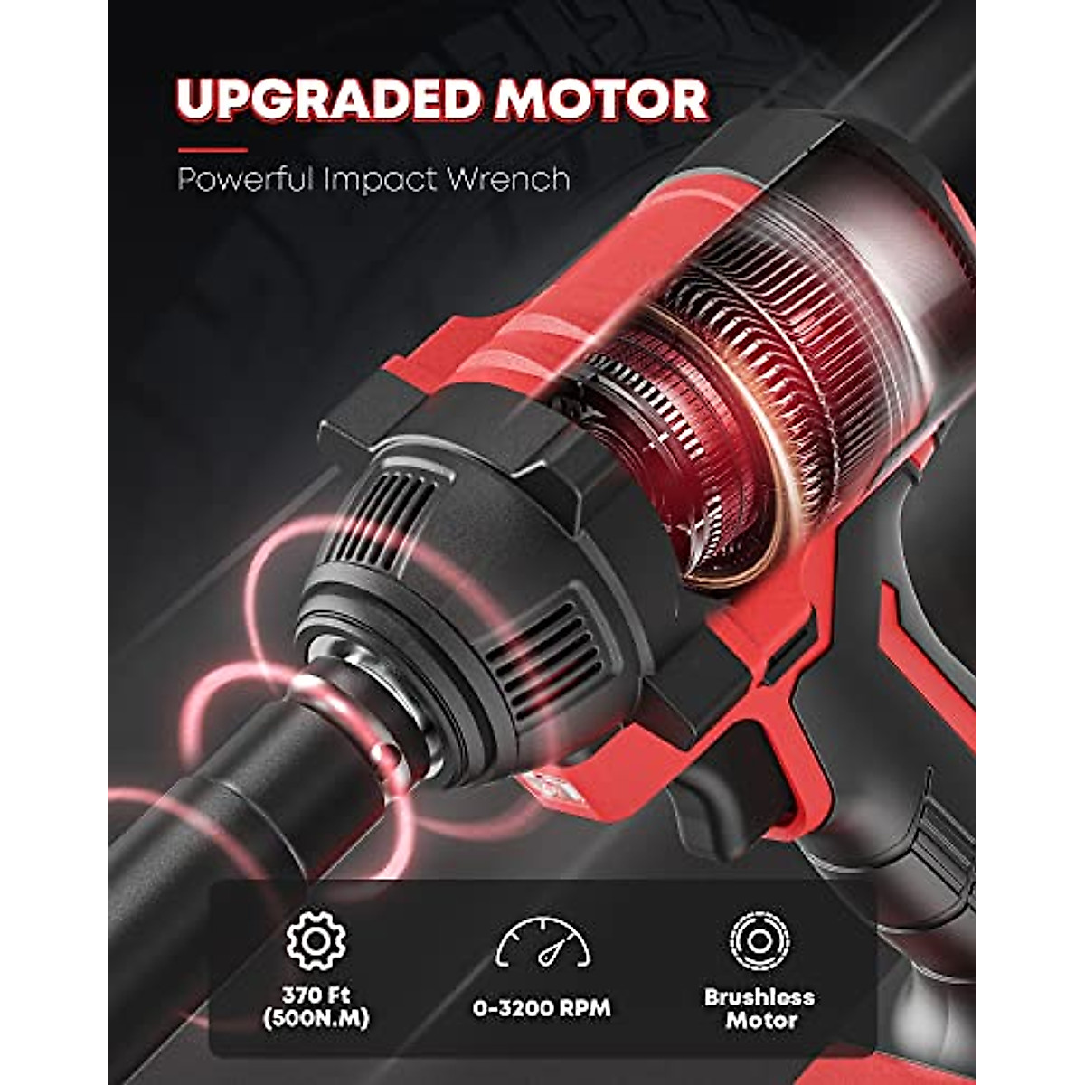 SILVEL Impact Wrench, Cordless Impact Wrench 1/2 inch, Brushless 1/2 Inch Impact Gun, 370 Ft-lbs Max Torque(500N.m), 21V Li-ion Battery, 6Pcs Sockets, Electric Impact Driver