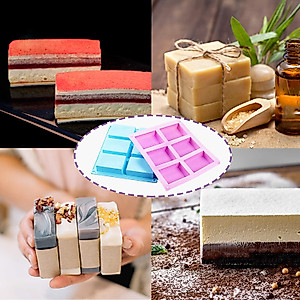 Silicone Soap Molds,6 Cavities Rectangle Silicone Molds for Homemade Craft Soap Mold, Cake Mold, Chocolate Mold ＆ Ice Cube Tray -Molds Set of 3(Blue & Purple& Pink).