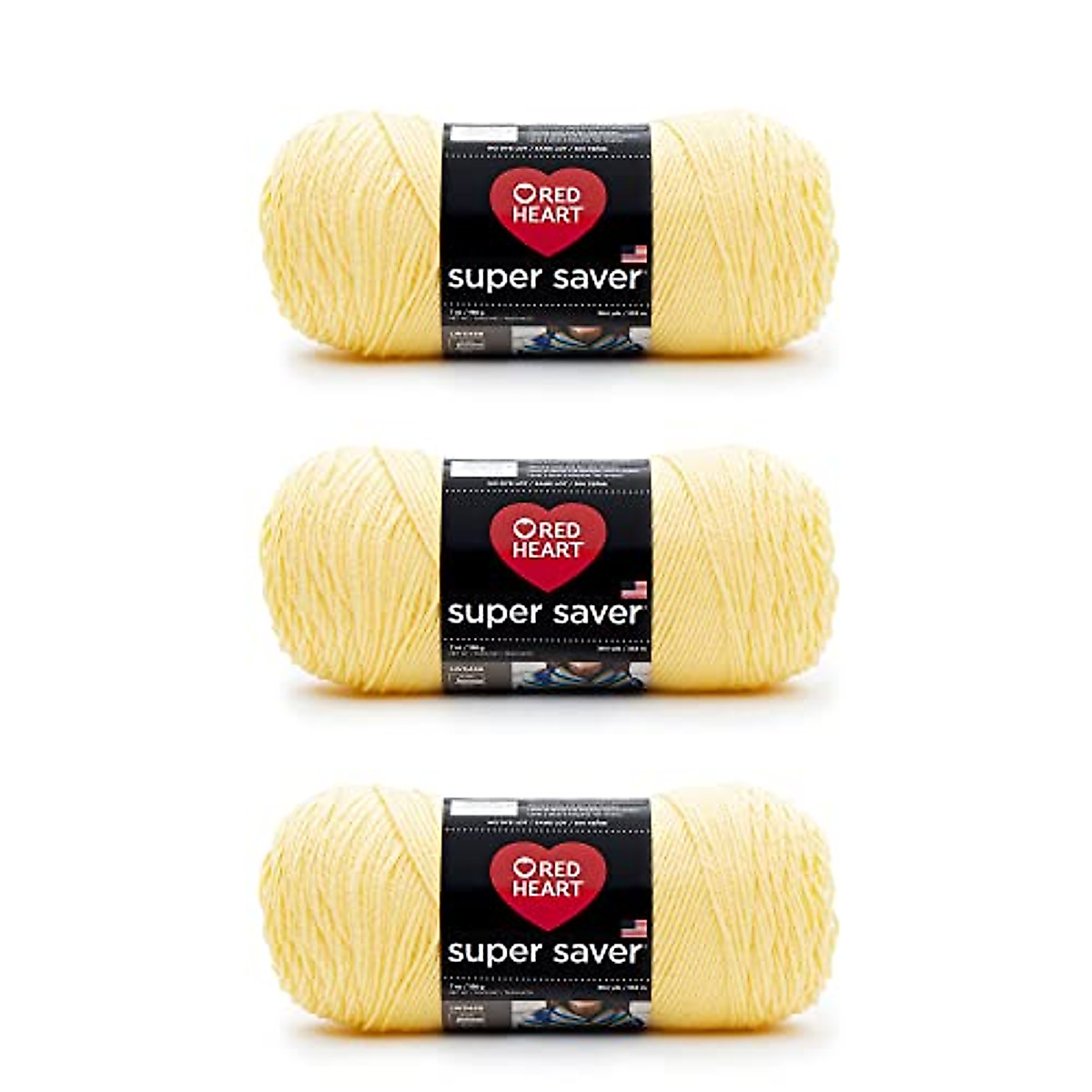 Red Heart Super Saver Lemon Yarn - 3 Pack of 198g/7oz - Acrylic - 4 Medium (Worsted) - 364 Yards - Knitting/Crochet