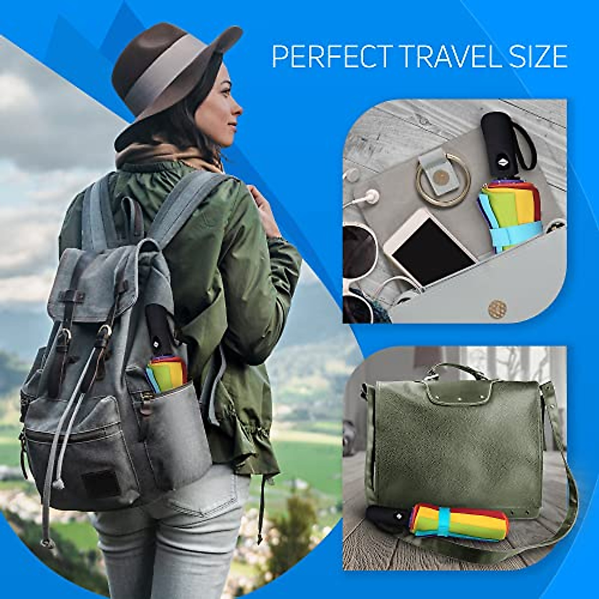 Rain-Mate Compact Travel Umbrella - Pocket Portable Folding Windproof Mini Umbrella - Auto Open and Close Button and 9 Rib Reinforced Canopy (Rainbow)