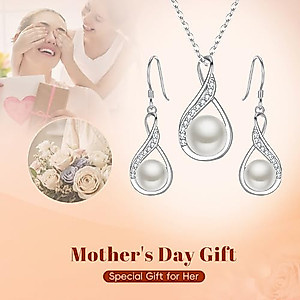 EleQueen 925 Sterling Silver CZ Freshwater Cultured Pearls Bridal Pendant Necklace Earrings Wedding Jewelry Sets, Valentine's Day/Mother's Day/Christmas Jewelry Gift for Girlfriend/Mom