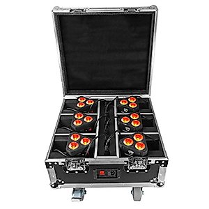 Rockville RockWedge 6 Light Pack Black, 6 RGBWA+UV Wireless DMX Par Lights, Rechargeable, Includes Charging Road Case and Remotes, Up to 36 Hour Battery Life, Perfect for Mobile DJs and Venues