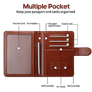 MCmolis Passport and Vaccine Card Holder Combo,RFID Blocking Leather Cover Case Travel Documents Organizer Protector With CDC Vaccination Card Slot and Magnetic Buckle-Brown