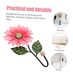 KONTONTY Small Daisy Wall Hanging Flower Wall Art Hooks Rose Decor Wall Mounted Hook Iron Art Craft Utensil Hanger Wall Mounted Clothes Hanger Towel Hat Hook Wrought Iron Coat Pink Office