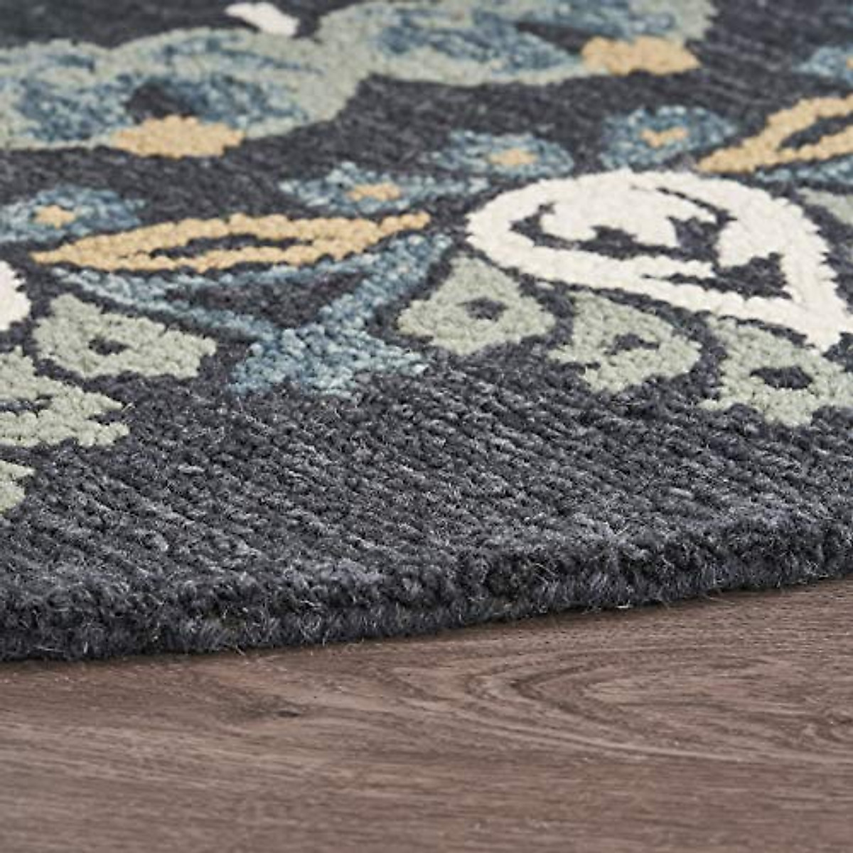 LR Home Charcoal Paradise Area Rug, 4' Round, Dark Blue