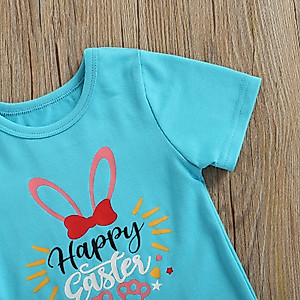 ITFABS 6M-5T Toddler Baby Girl Outfit Short Sleeve T Shirt Dress Shirt Tees Tops+Leopard Flare Pants Outfit Summer Clothes (Easter Blue, 12-18 months)