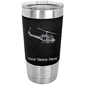 LaserGram 20oz Vacuum Insulated Tumbler Mug, Military Helicopter 2, Personalized Engraving Included (Faux Leather, Black)