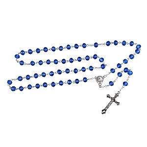 Trinity Church Supply Blue Glass Sapphire Rosary, Prayer Beads for Catholic Men, 8mm Bead, 20” Length and 1 ½ Inch Crucifix