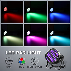 Seven Stars LED Stage Lights Sound Activated, RGB DMX Stage DJ Lights Sound Activated, LED Par Lights Party Wash Lights for Parties, Church, Concert, Wedding, Bar, Club Stage Lighting (4 Pack)