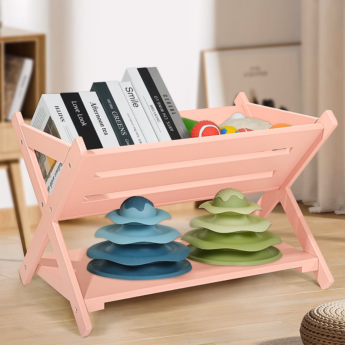 WDSHIYI Kids' Book Caddy with Shelf, Kids Bookcase Storage with Shelf, Kids Book Storage Organizer for Toddlers