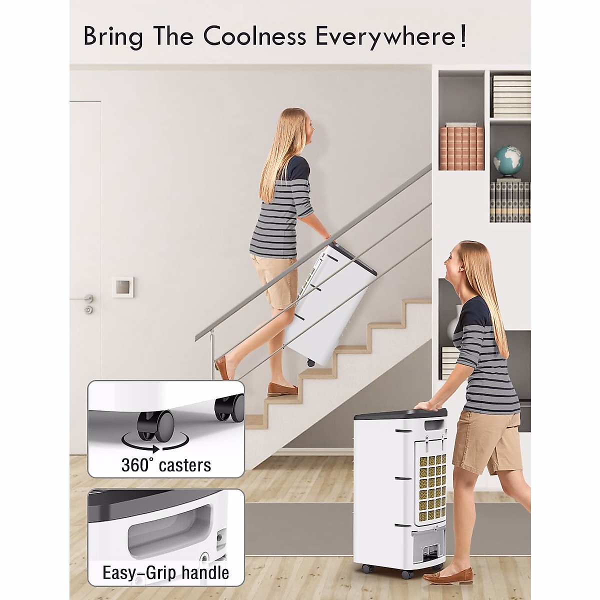 BREEZEWELL 3-IN-1 Evaporative Air Cooler, Portable Air Conditioner Fan/Humidifier with Ice Box, 12H Timer&Remote Control,Ultra-quiet,65° Oscillating Personal Evaporative Cooler for Room Home&Office